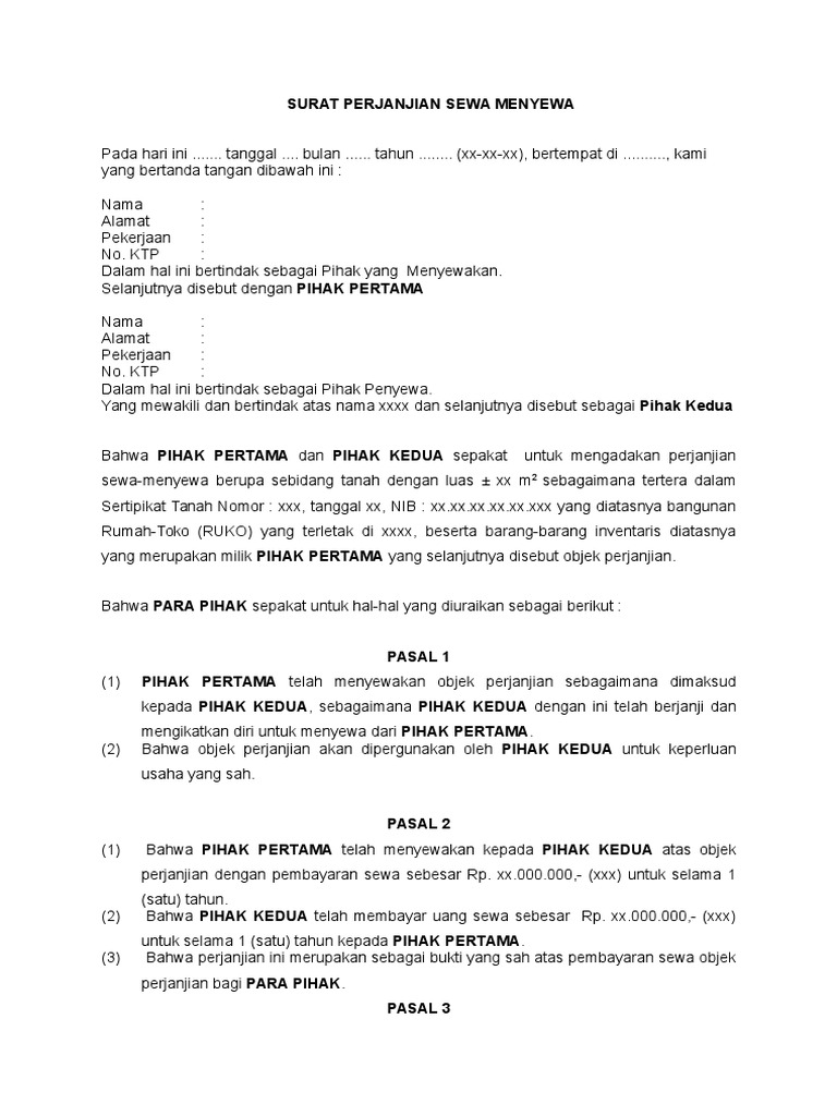 Surat Perjanjian Sewa Menyewa Ruko | PDF
