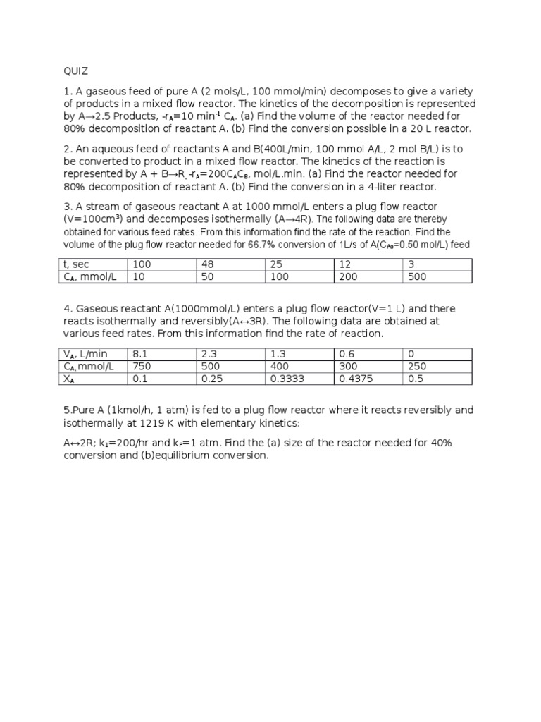 Reaction Kinetics Sample Problems | PDF
