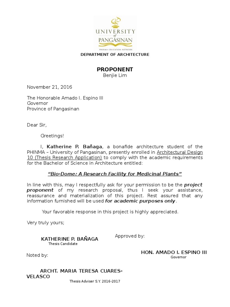 2.0 Proponent Letter | PDF | Thesis | Herbalism