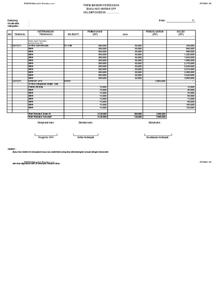 Form. 48 Buku Kas Harian SPP-UEP | PDF