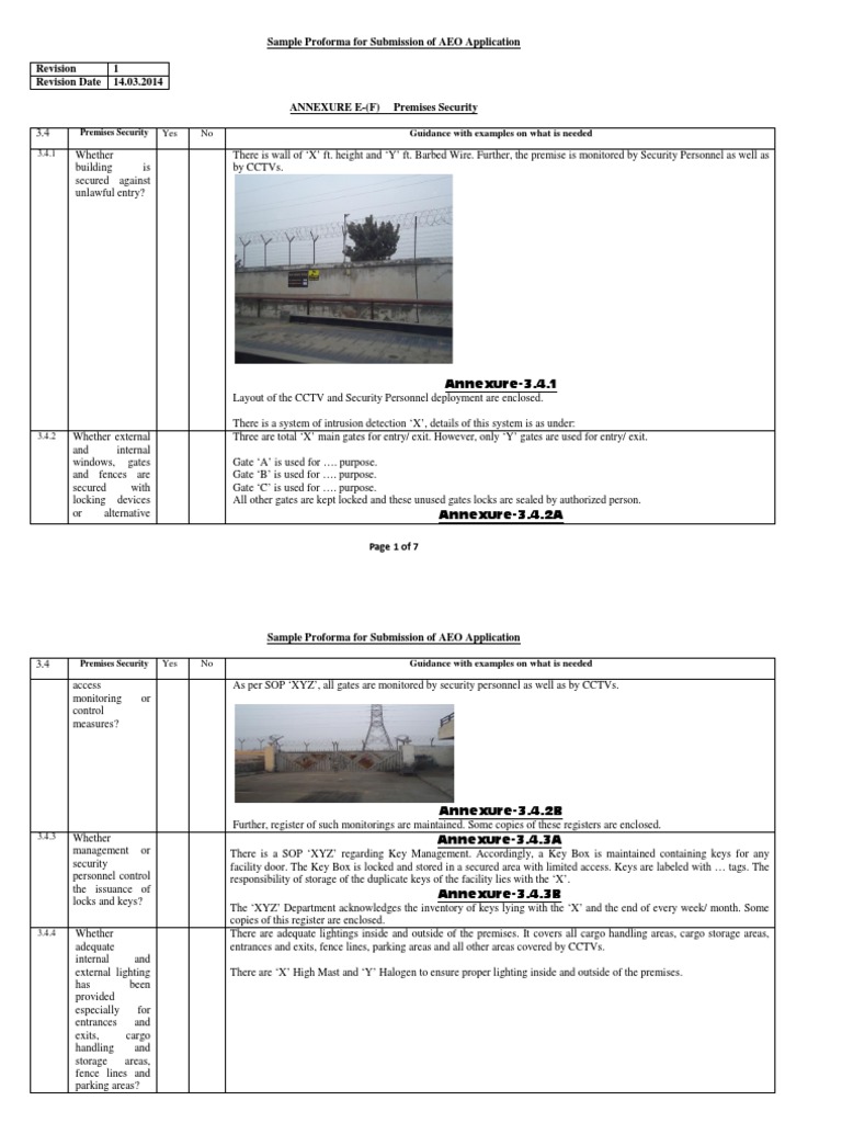 Premises Security-Aeo Check List | PDF | Warehouse | Closed Circuit ...