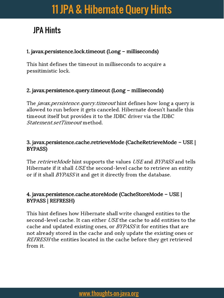 11 Jpa Hibernate Query Hints Pdf Data Databases