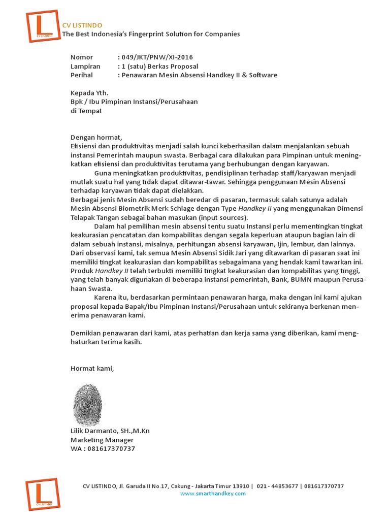 Proposal Penawaran Handkey Ii | PDF