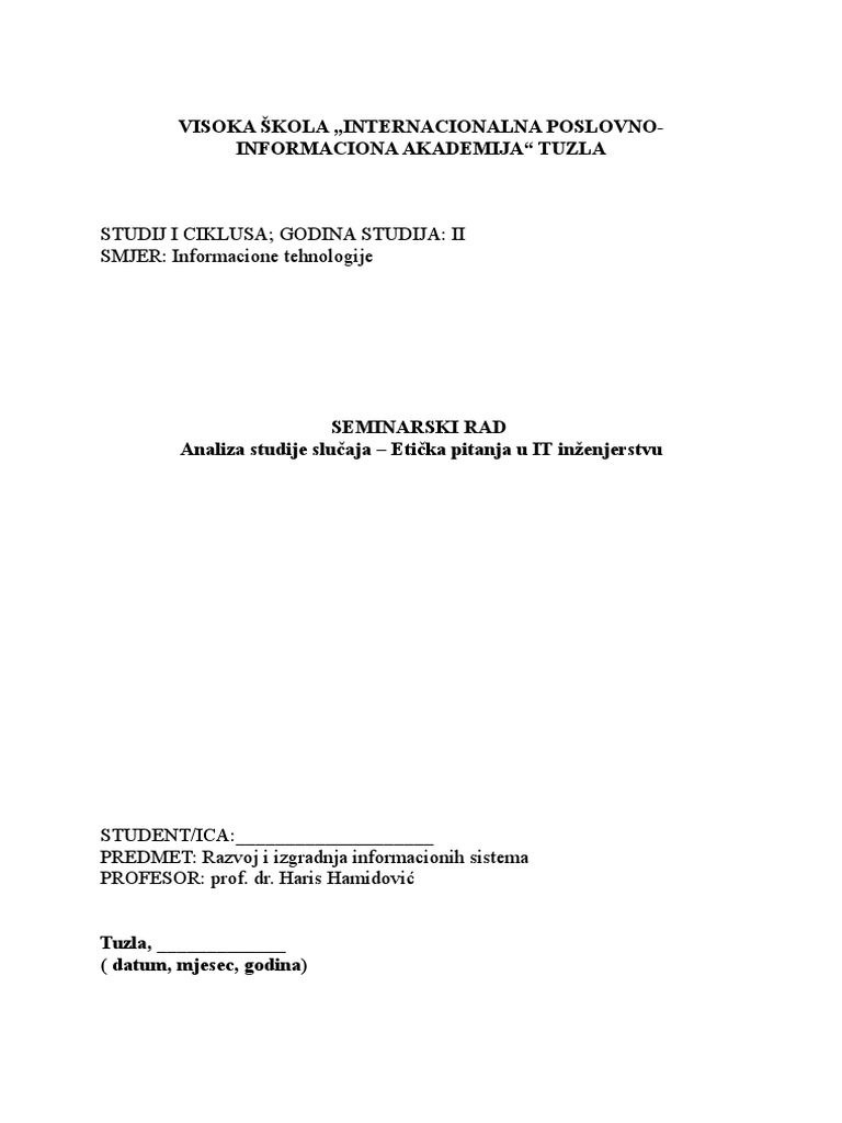 Primjer Sadrzaja Seminarskog Rada | PDF