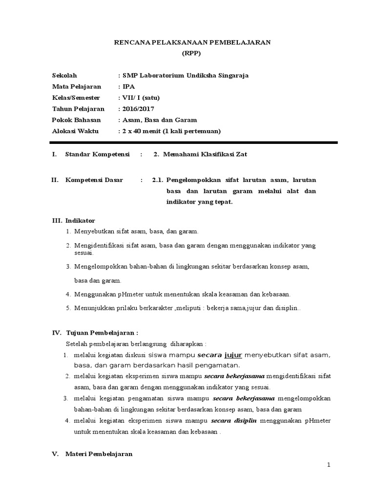 RPP Lesson Study Asam Basa Garam | PDF