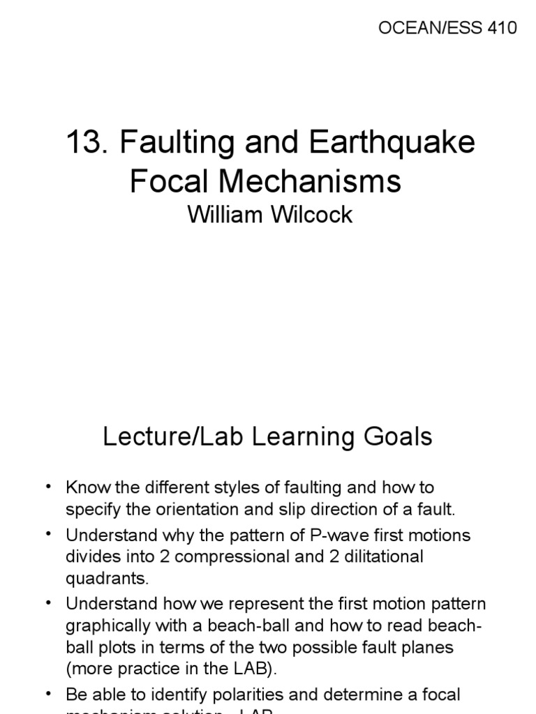 Class13 Faulting Focal Mechanisms | PDF | Fault (Geology) | Earthquakes