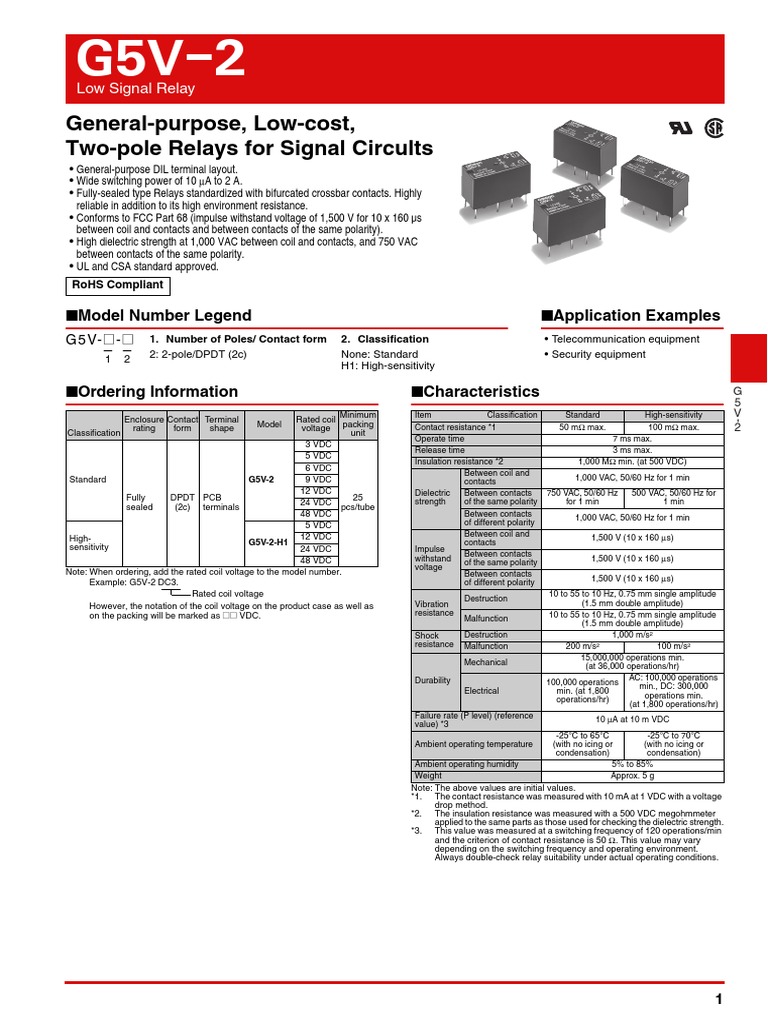 Datasheet Relay G5V 2 | Download Free PDF | Relay | Switch