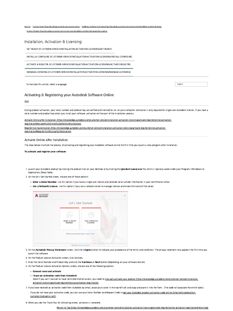 Activating & Registering Your Autodesk Software Online - Installation ...