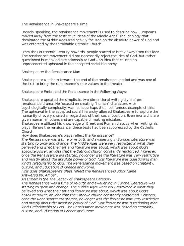 The Renaissance in Shakespeare | PDF | William Shakespeare | Renaissance