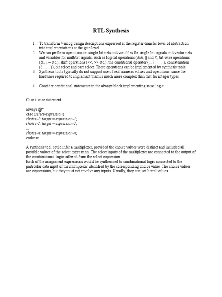 RTL Synthesis: Choice-1: Target Expression-1 Choice-2: Target ...