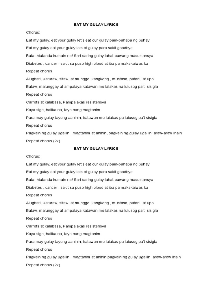 Eat My Gulay Lyrics