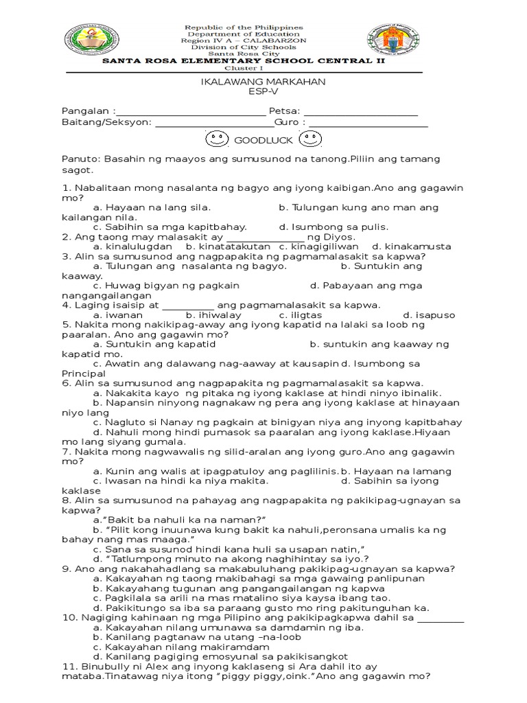 ESP-2nd Periodical Test With TOS | PDF