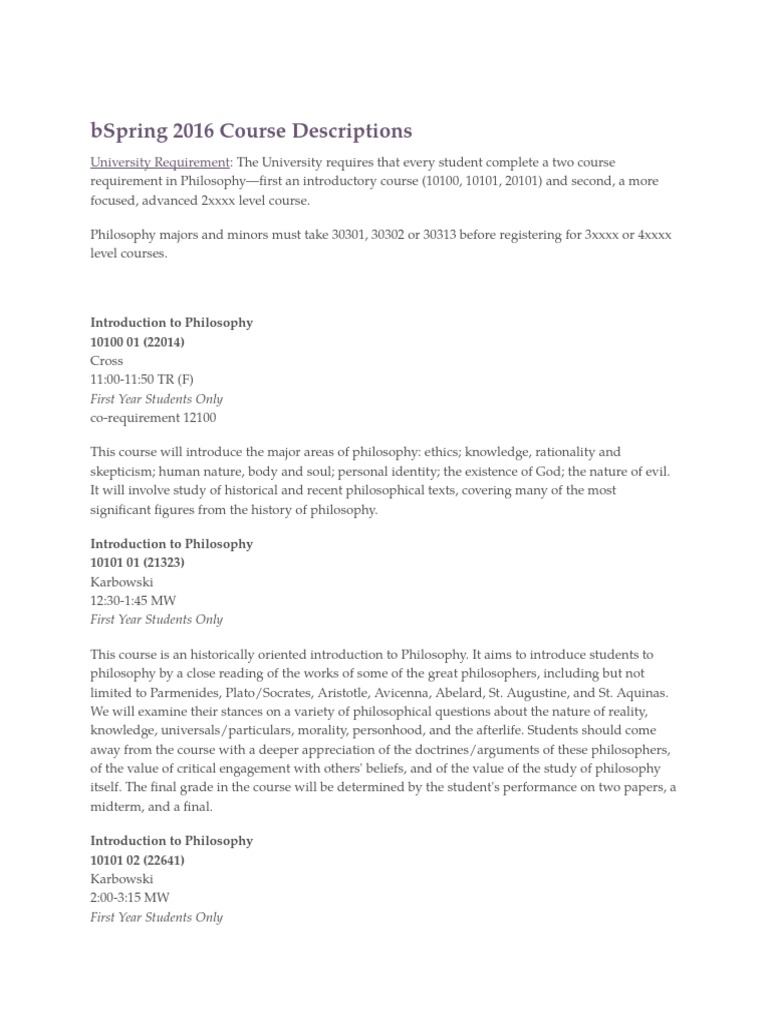 Spring 2016 Course Descriptions | PDF | Philosophy Of Religion | Morality