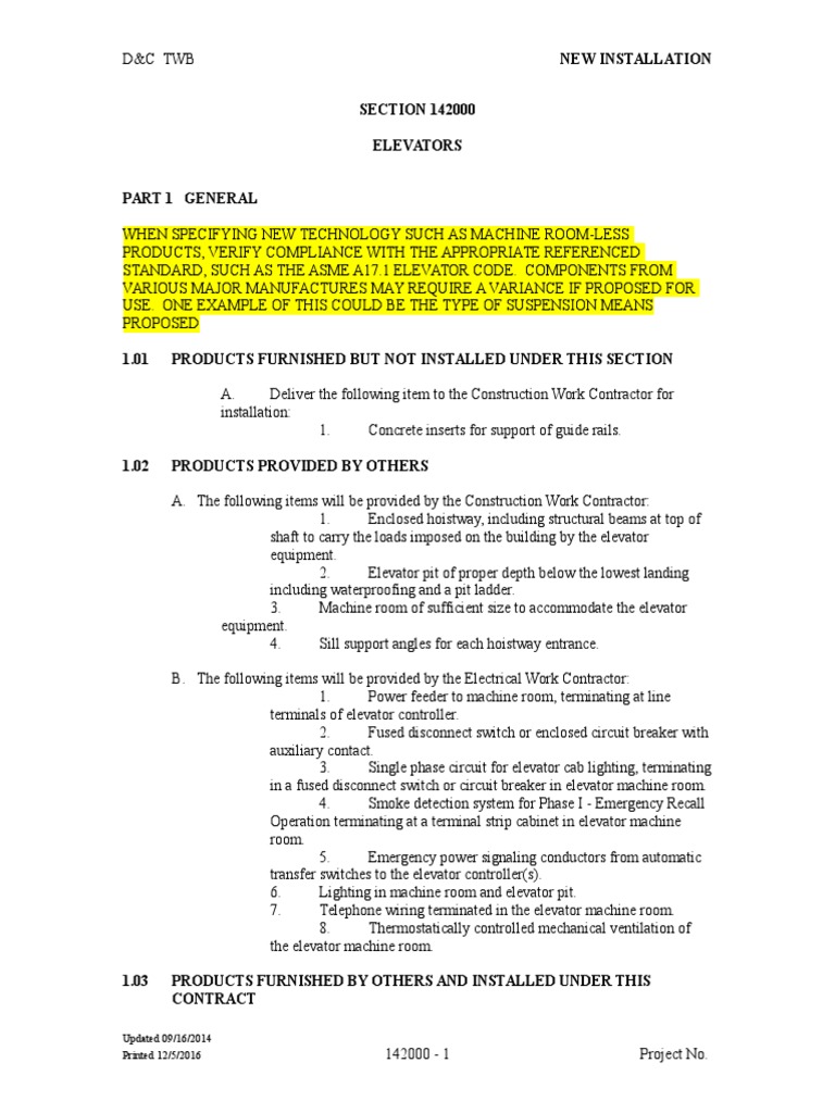 Elevator Installation Guide | PDF | Elevator | Switch