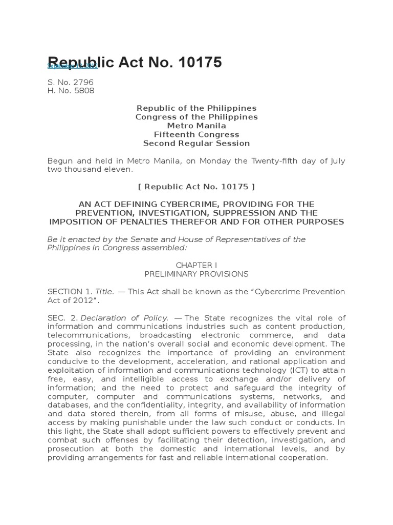 Republic Act No 10175 | Cyberbullying | Online Safety & Privacy | Free ...