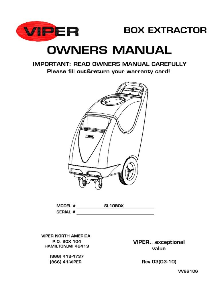 Viper Slider 1016SE MANUAL- Parts | Vacuum Cleaner | Distributor