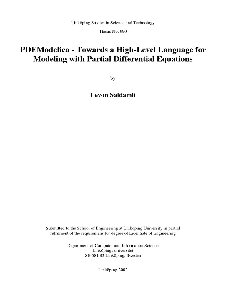 Pde For Modelica Pdf Partial Differential Equation Equations