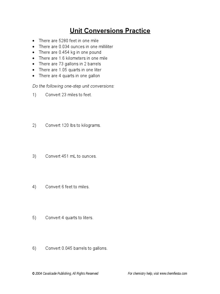 Unit Conversions Worksheet | PDF