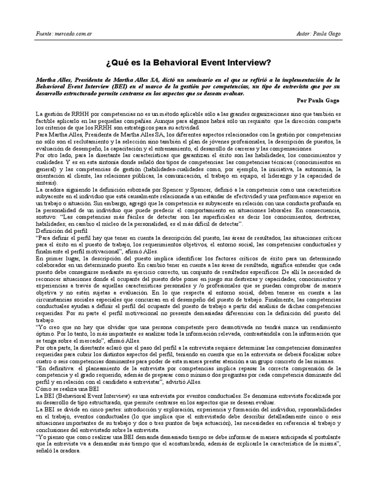 Que Es La Behavioral Event Interview | PDF | Comportamiento | Sicología