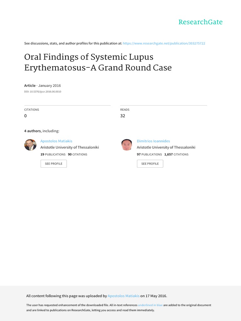 Oral Findings of Systemic Lupus Erythematosus- A Grand Round Case ...