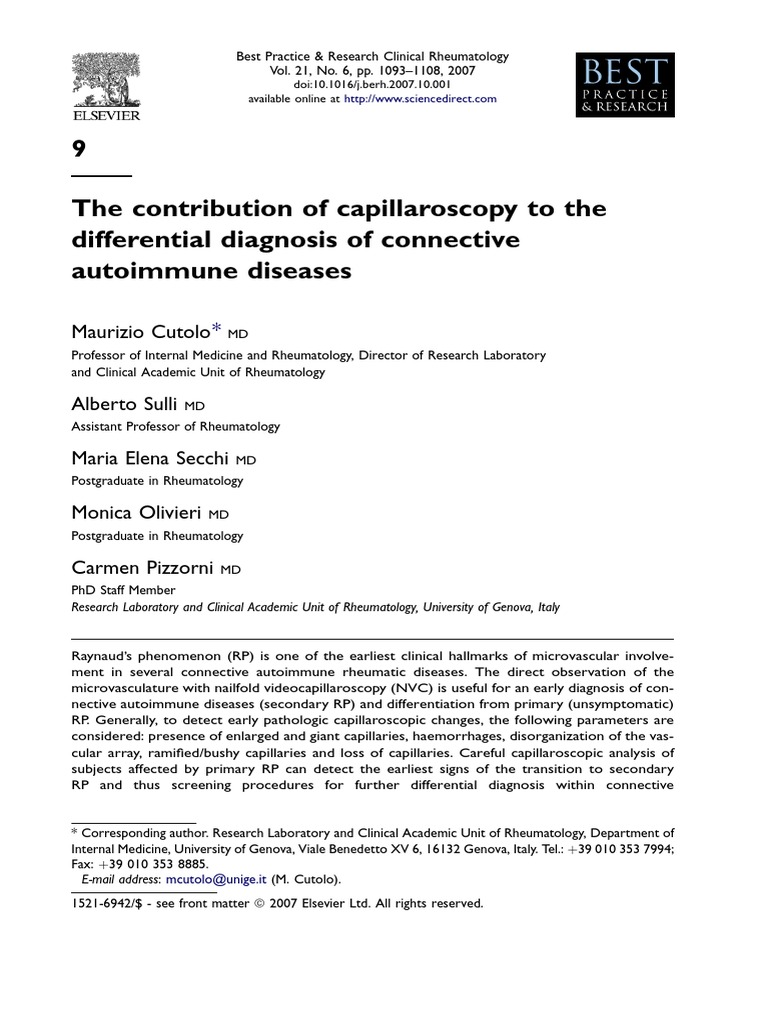 Capillaroscopy and Videocapillaroscopy Assessment of Skin. | PDF ...