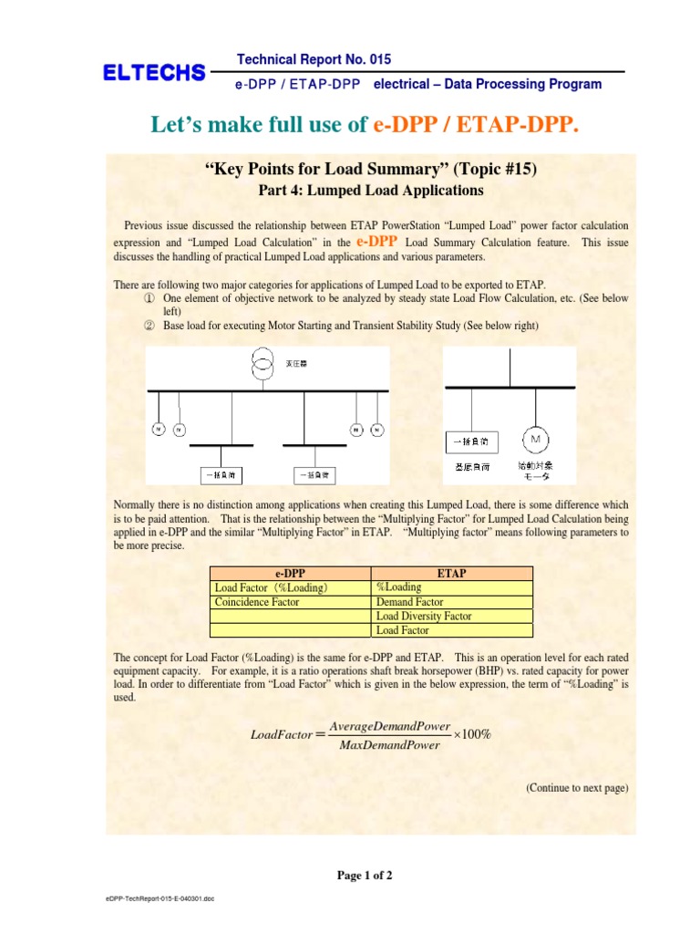 Etap - Key Points For Load Summary, Part 4: Lumped Load Applications | PDF | Steady State ...