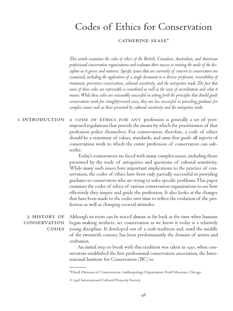 Codes of Ethics Conservation | PDF | Preservation (Library And Archival ...