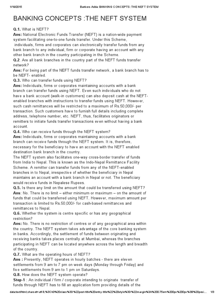 An Overview of the National Electronic Funds Transfer System (NEFT) in ...