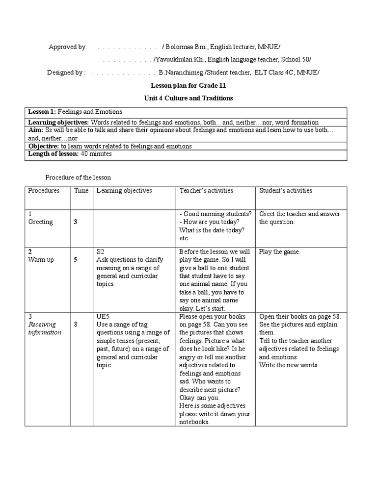 Lesson Plan For 11th Grade | PDF | Lesson Plan | Question
