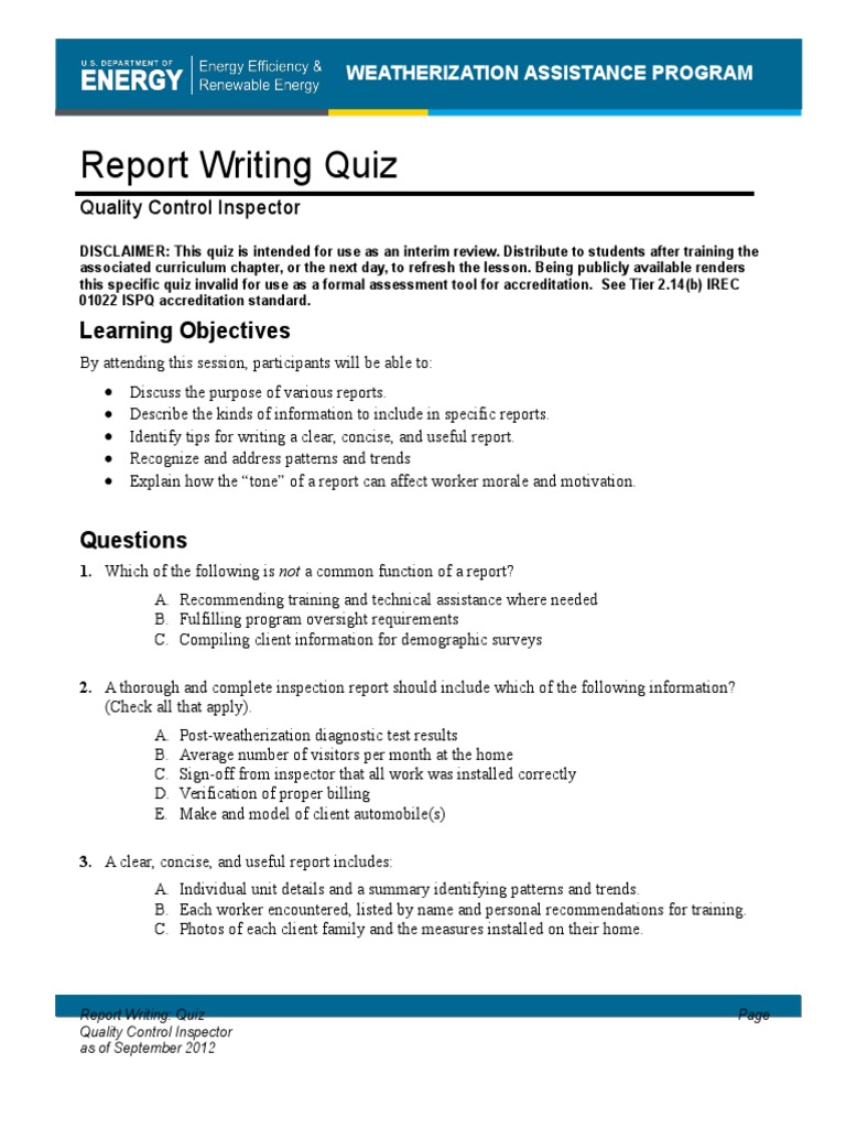 Quiz Report Writing v2.0