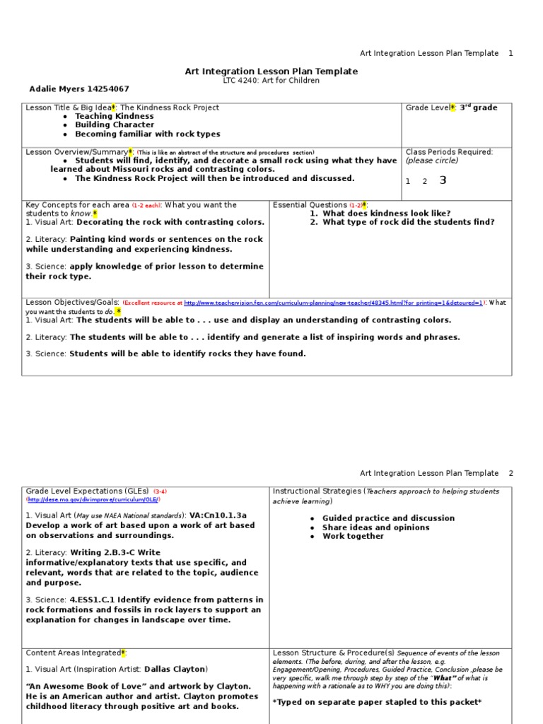 Art Integration Lesson Plan Template: This Is Like An Abstract of The ...