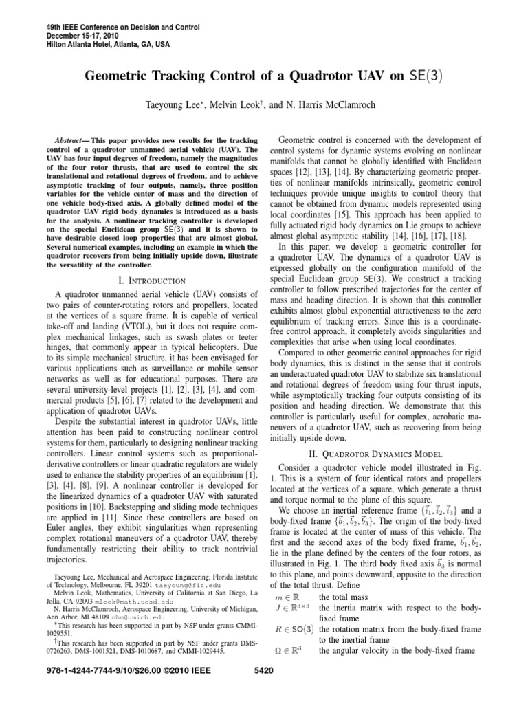 LeLeMc2010 Quadrotor PDF | PDF | Quadcopter | Stability Theory