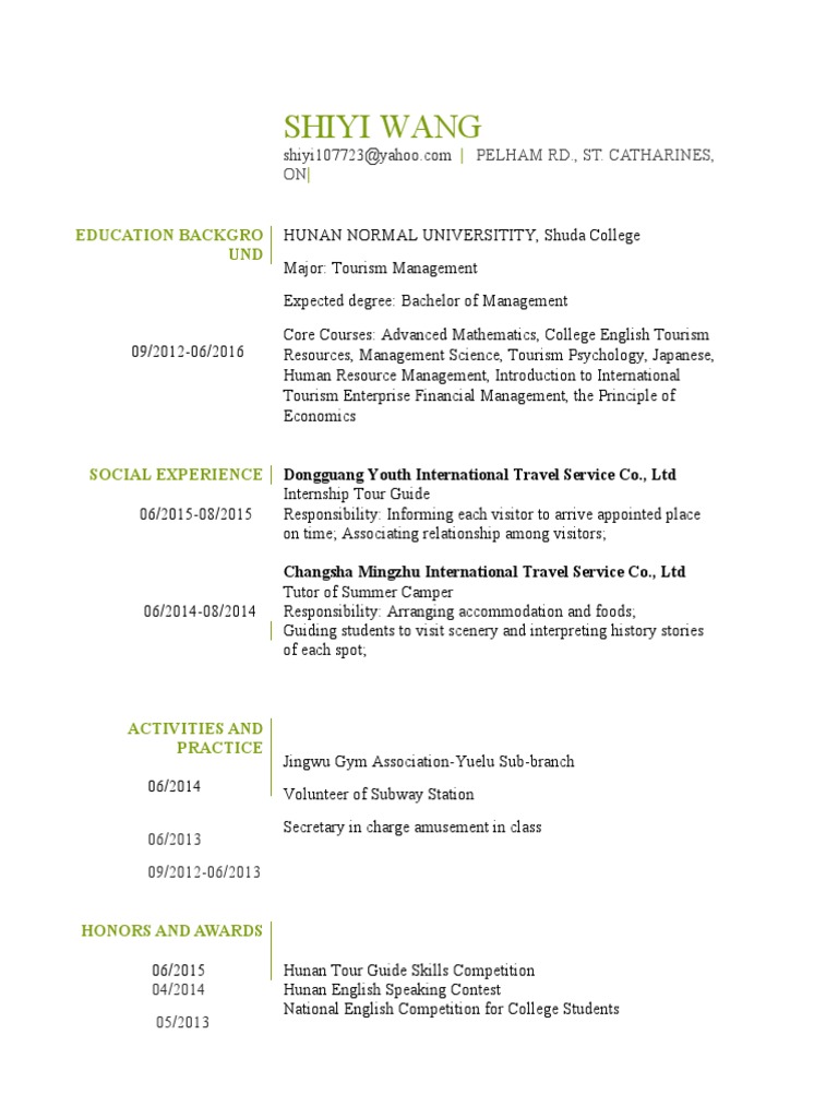 Shiyi Wang Resume | PDF