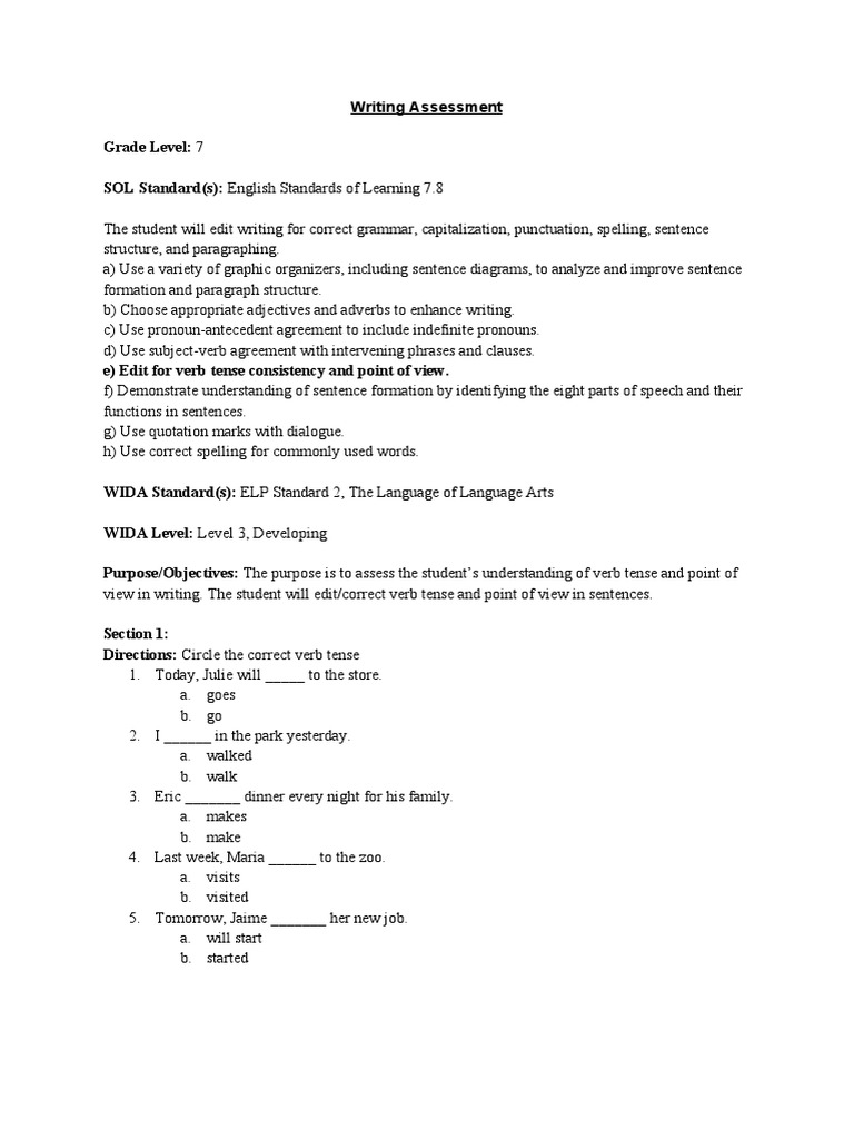 Writing Assessment Grade Level SOL Standard(s) | PDF