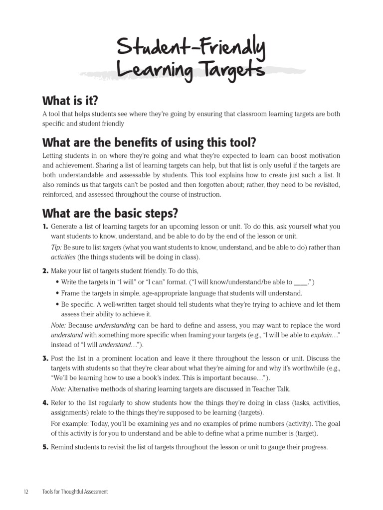Student-Friendly Learning Targets | Download Free PDF | Food Web ...