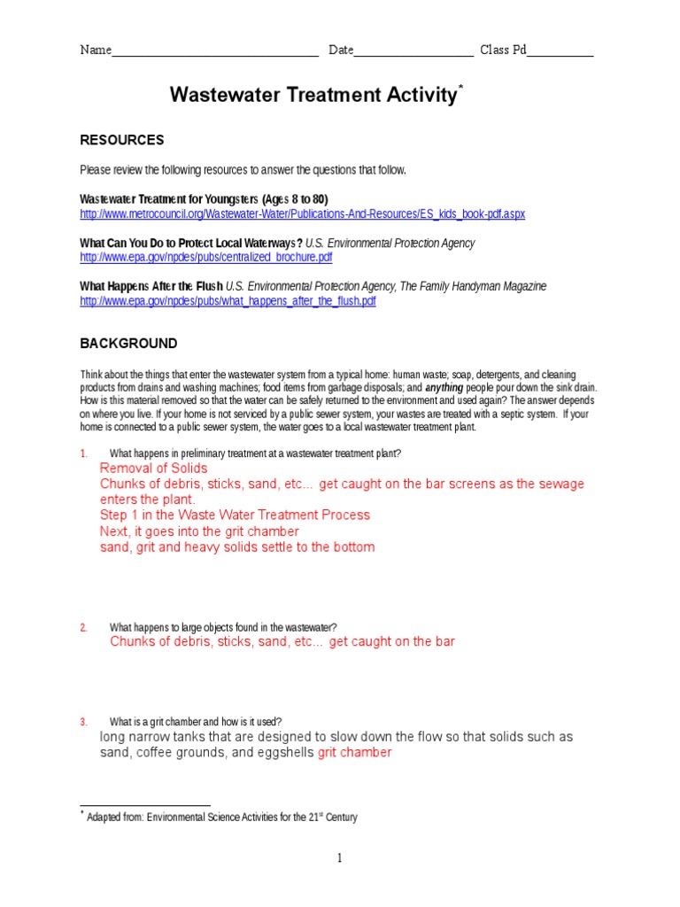 Wastewater Treatment Activity | PDF | Sewage Treatment | Water Management