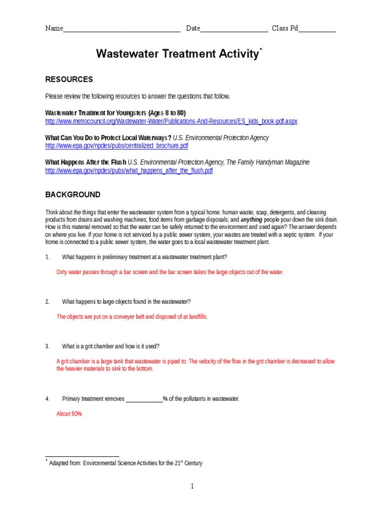 Wastewater-Treatment-Activity 1 | PDF | Sewage Treatment | Wastewater