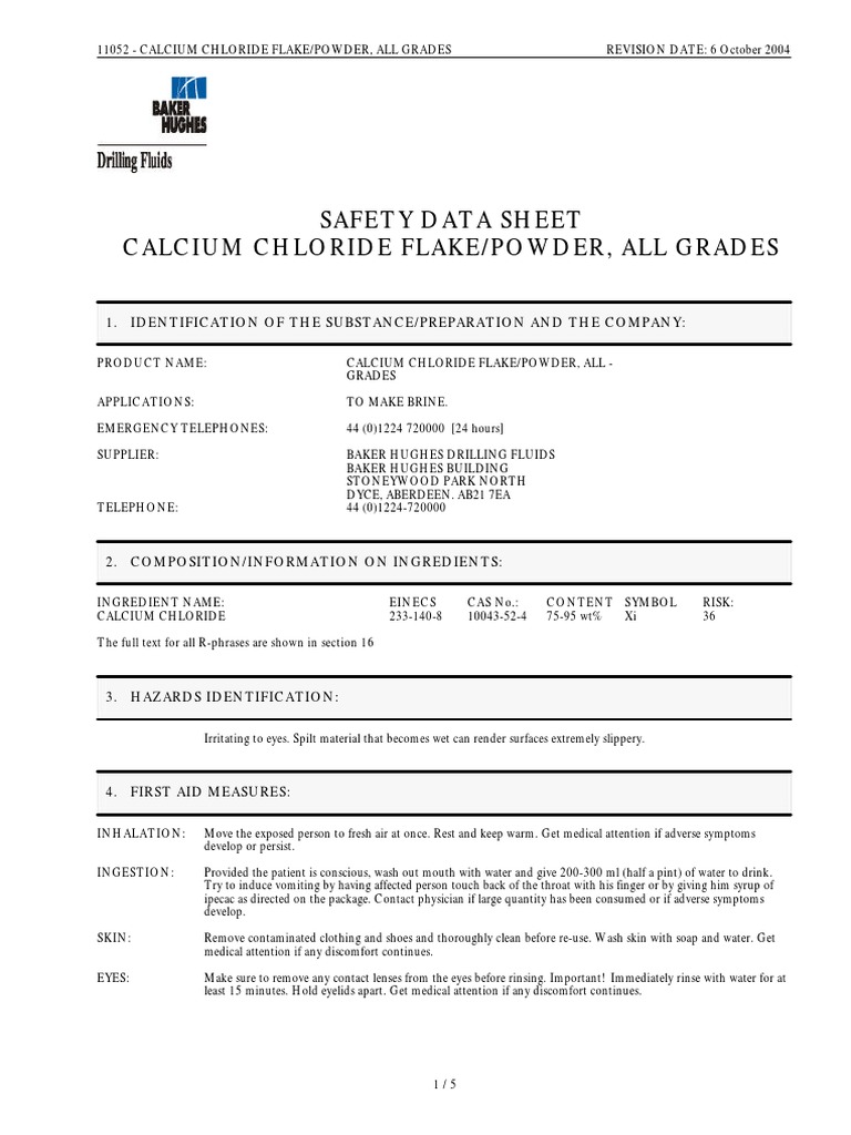 Calcium Chloride MSDS | PDF | Personal Protective Equipment | Solubility