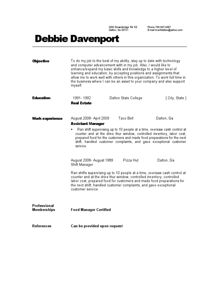 Debbie Davenport's Resume Overview | PDF