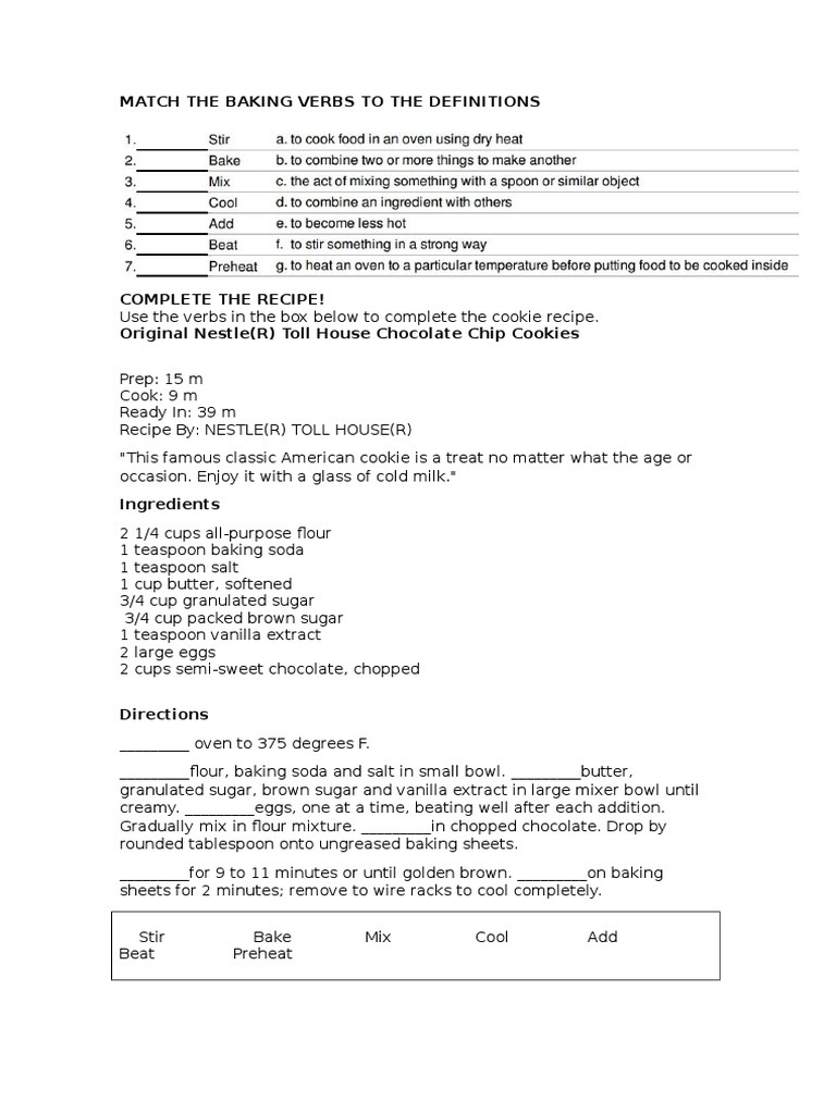 Cookie Recipe Worksheet | PDF