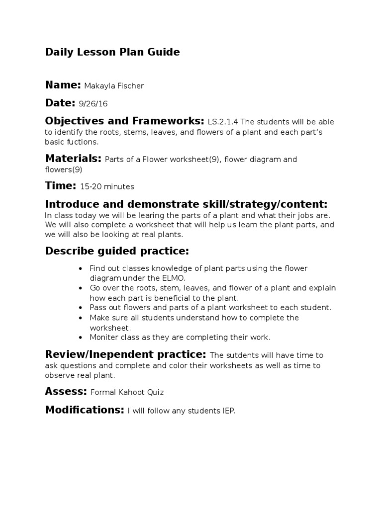 Daily Lesson Plan Guide Name: Date: Objectives and Frameworks | PDF