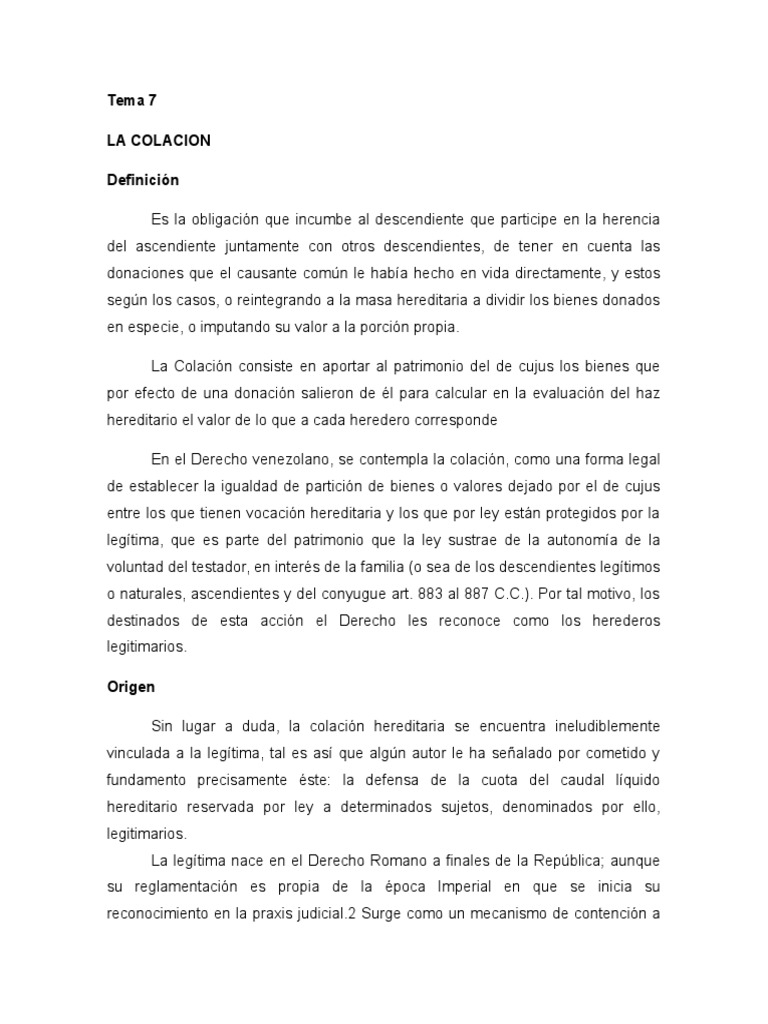 La Colacion | PDF | Voluntad y testamento | Herencia