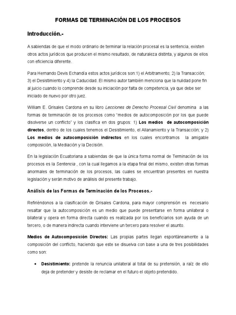 Formas de Terminación de Procesos | PDF | Demanda judicial ...
