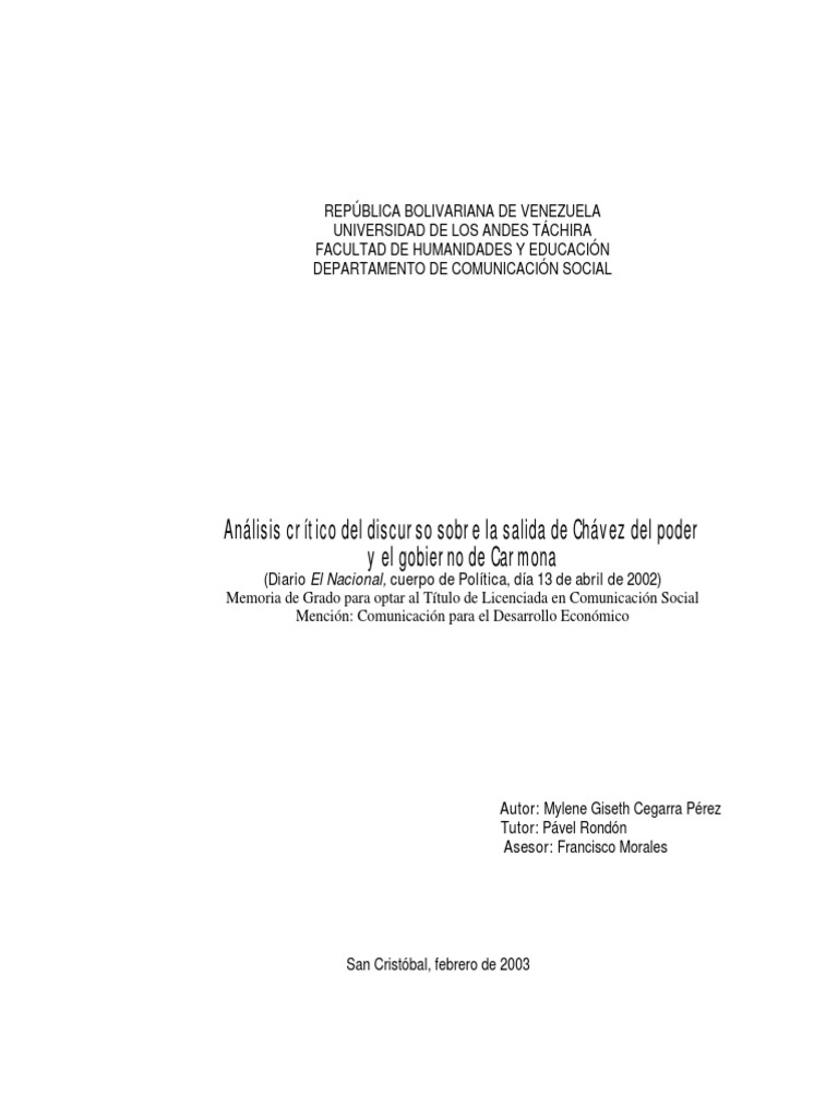 Análisis del discurso de Chávez en 2002 | PDF | Hugo Chavez | Medios de ...