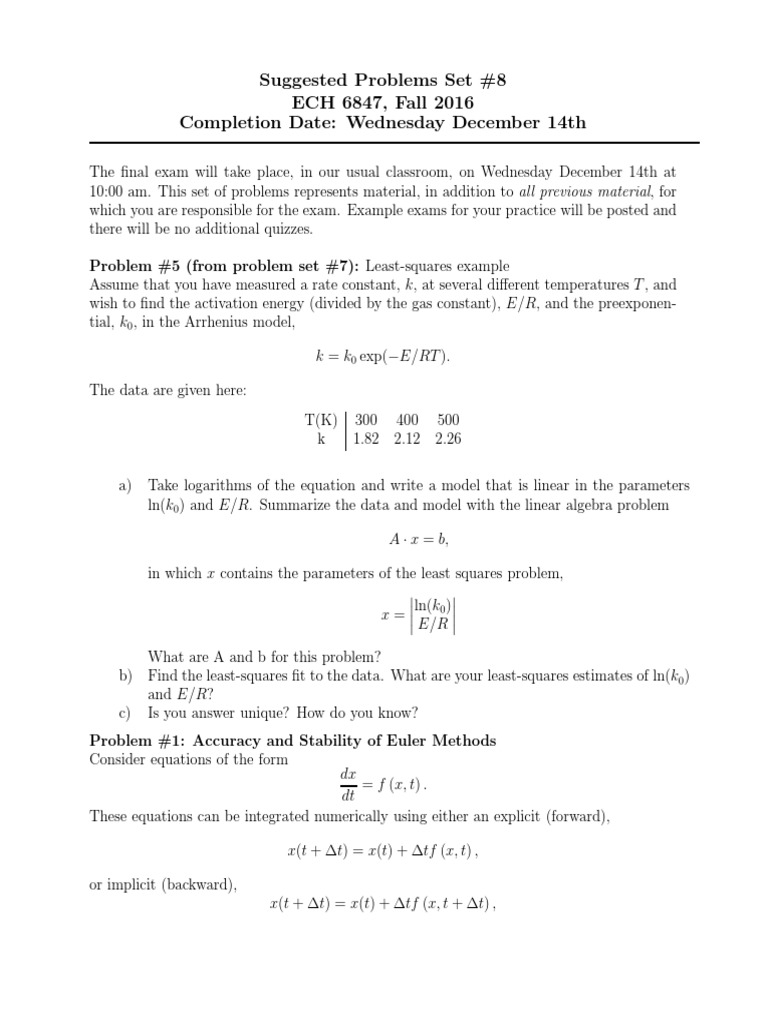 Problemset#8 | PDF | Least Squares | Equations