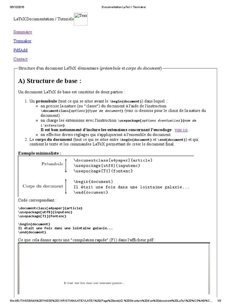 1- Structure d'Un Document LaTeX Élémentaire (Préambule Et Corps Du ...