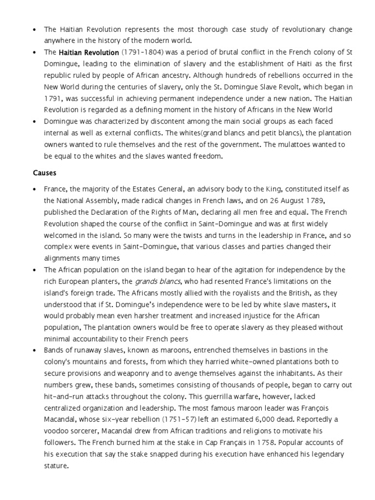 The Haitian Revolution: A Case Study of Revolutionary Change and the ...