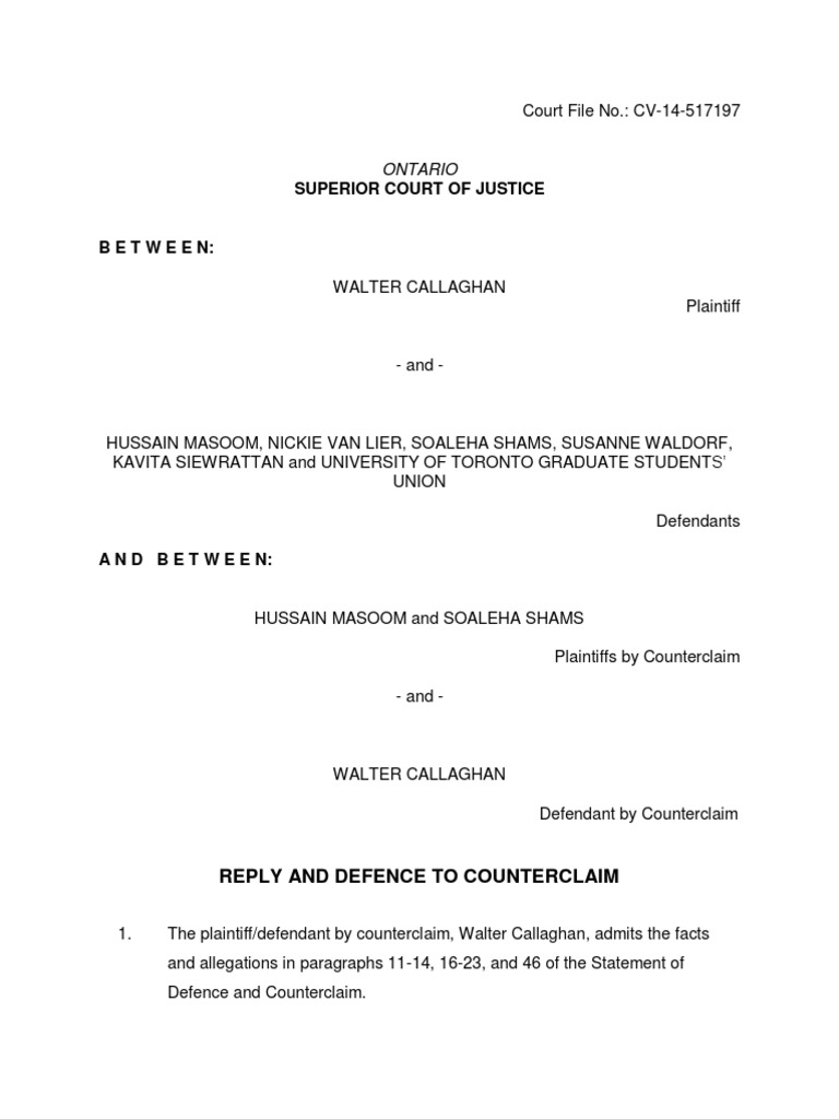 Callaghan - Reply and Defence To Counterclaim | PDF | Cause Of Action ...