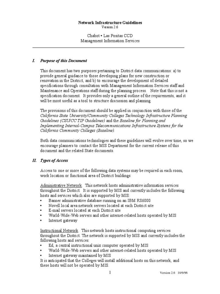 I Purpose Of This Document Network Infrastructure Guidelines