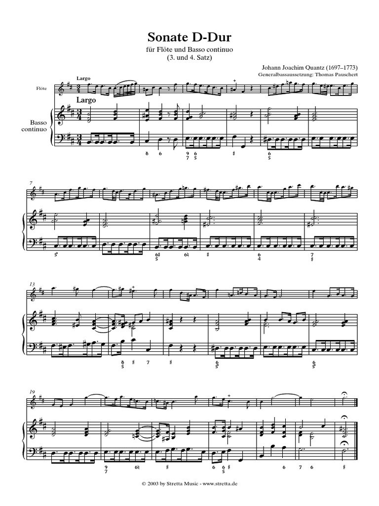 Quantz - Sonata For Flute and Basso Continuo (Score and Parts) PDF ...